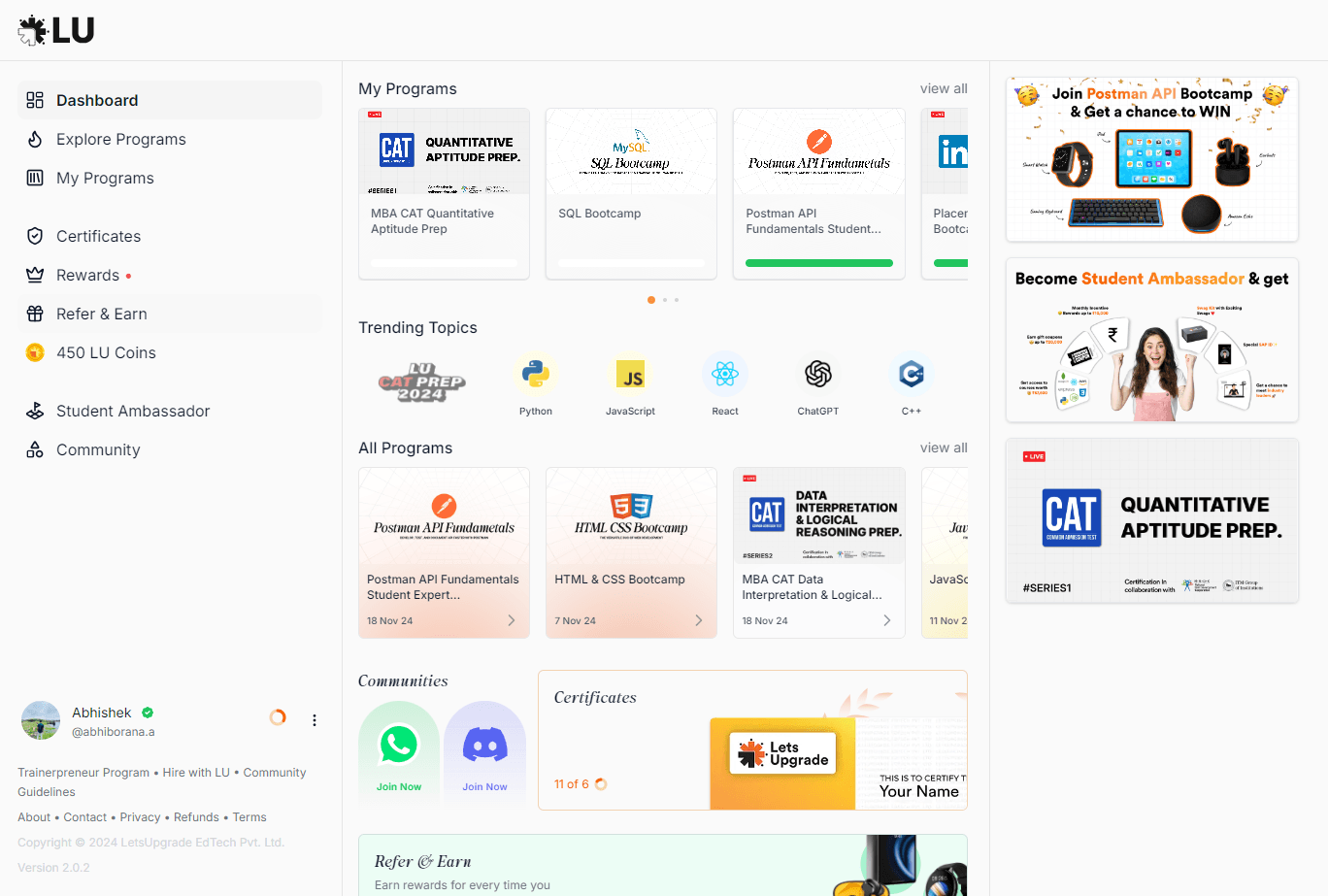 LetsUpgrade Dashboard: Manage Your Learning & Track Progress | LetsUpgrade
